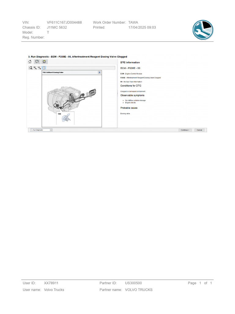 Volvo Trucks Work Order TAWA Details | PDF