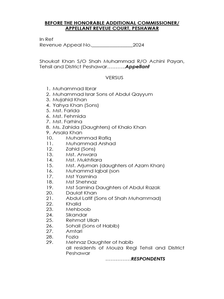 Shokat Vs Muhammad Israr (Appeal Cmmissioner) | PDF | Appeal | Affidavit