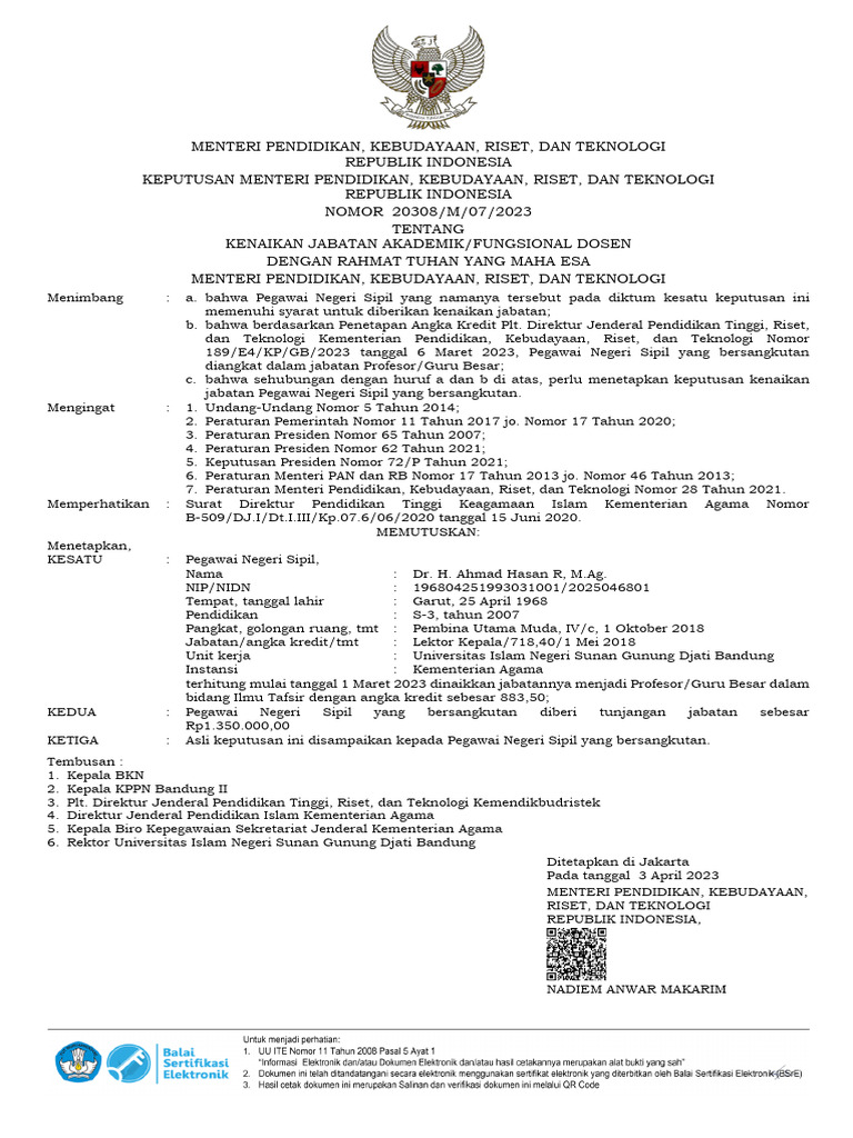 SK Guru Besar A Hasan Ridwan 2023 | PDF