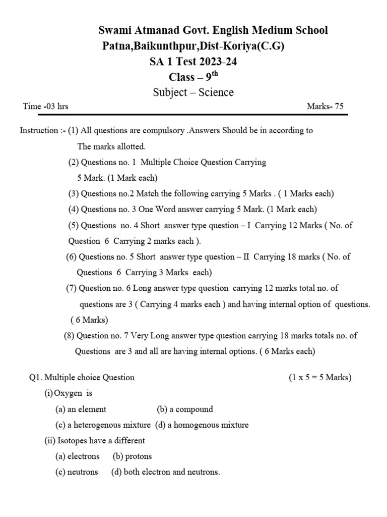 Swami Atmanad Govt 9th Science Answer Key | PDF | Nervous System | Nerve
