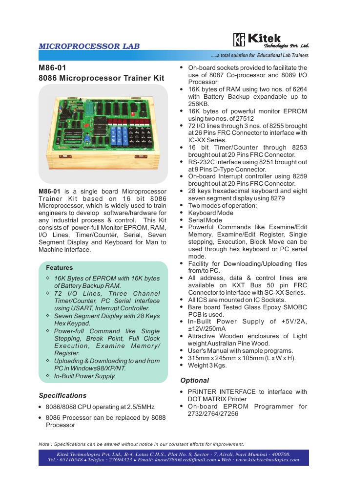 m86!01!8086 8088 Adv Microprocessor Trainer Led Ver | PDF | Electrical ...
