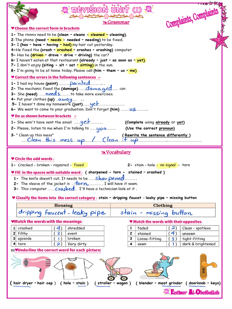 Grammar and Vocabulary Exercises | PDF