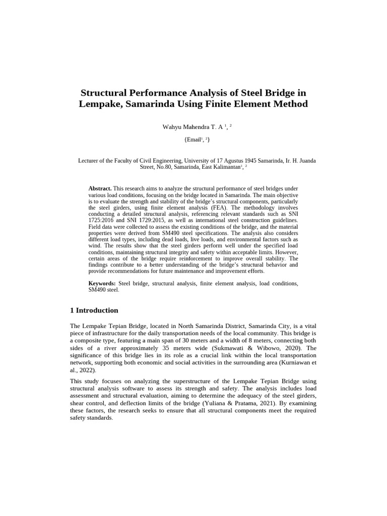 Structural Performance Analysis of Steel Bridge in Lempake, Samarinda ...