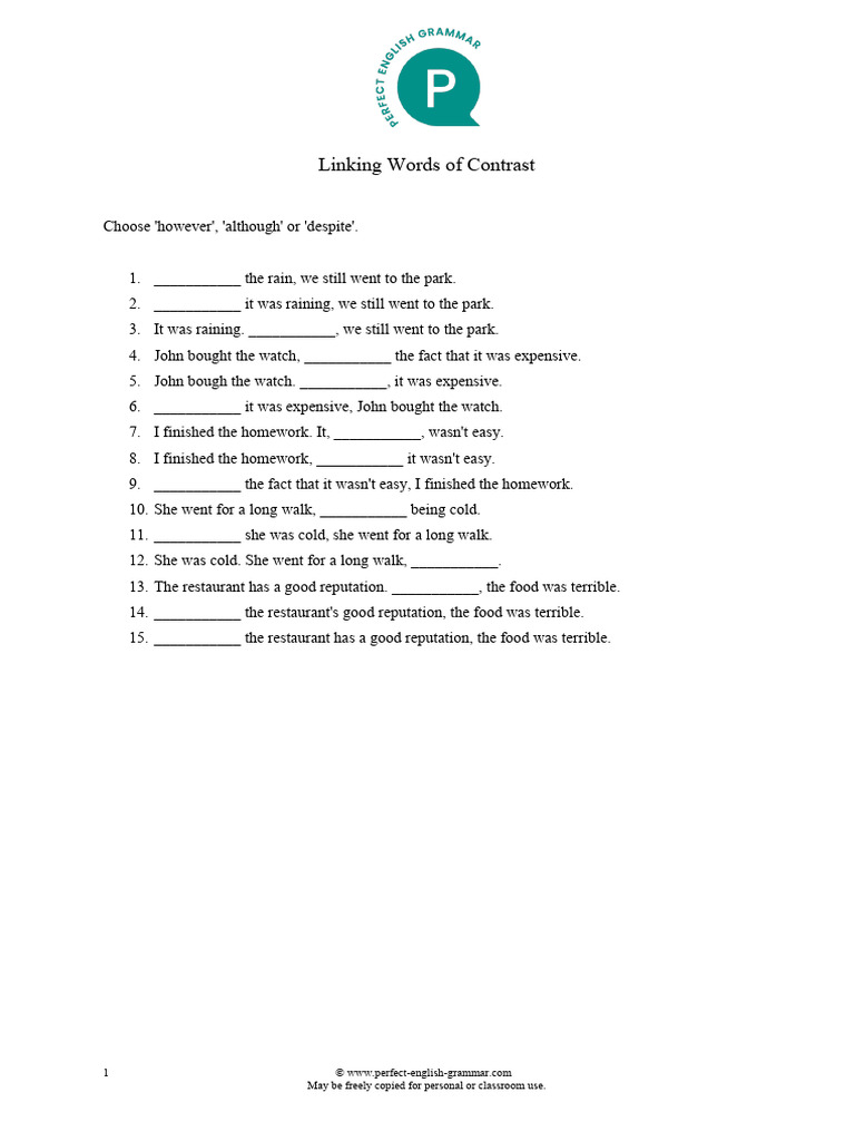 Linking Words Exercise 1 | PDF