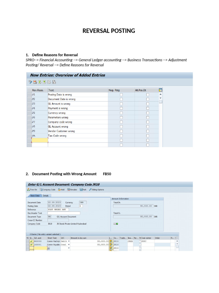 Reversal Posting Procedures in SAP | PDF
