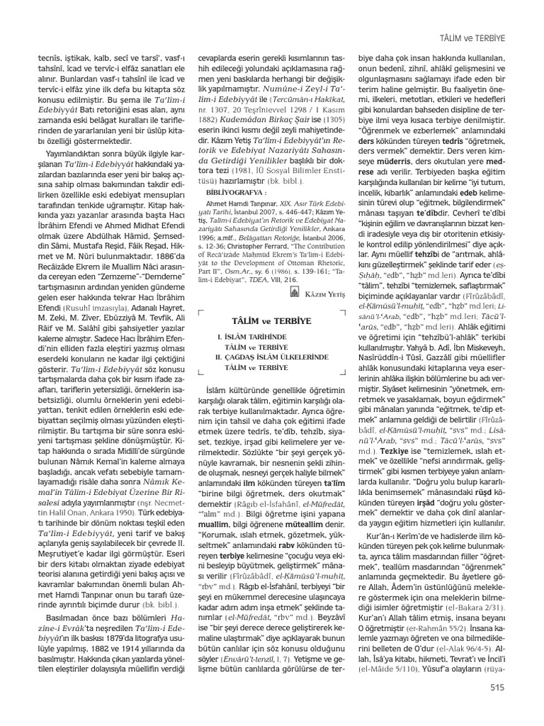 Ders Tedrîs Müderris Med-Rese Edeb Te'dîb: Tercümân-Ý Hakîkat | PDF