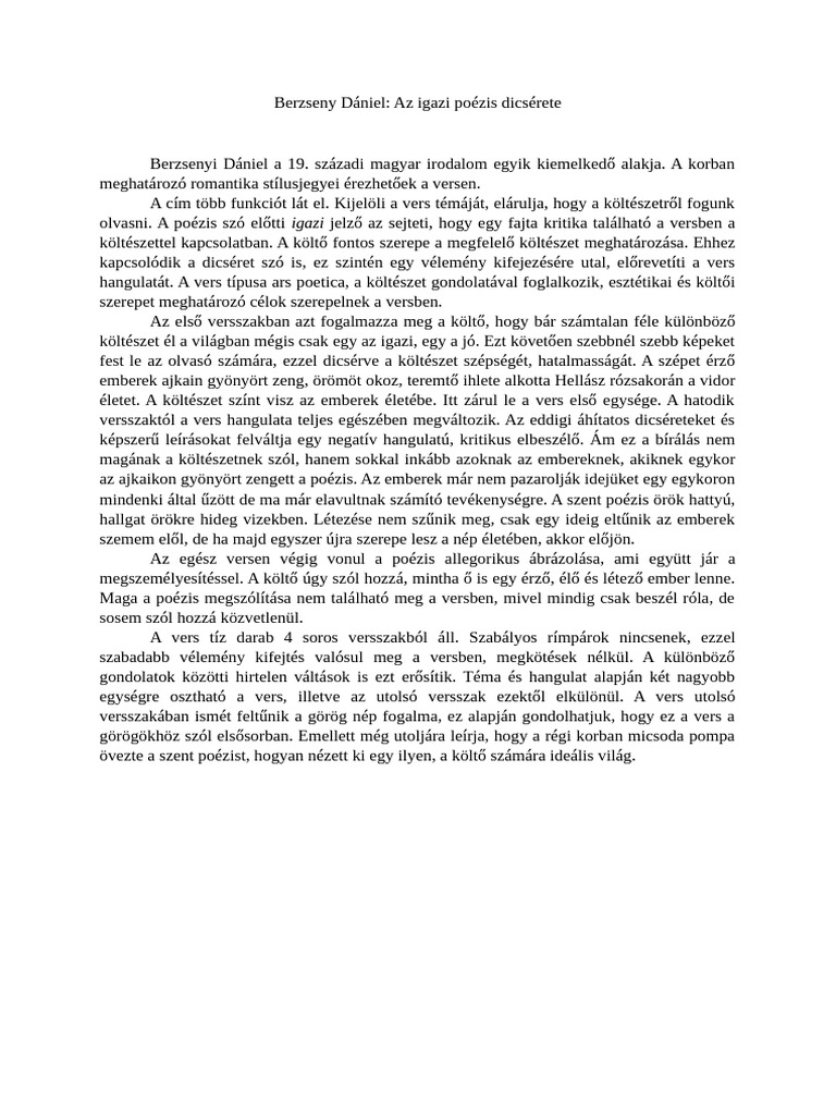 Berzsenyi Daniel Elemzes | PDF