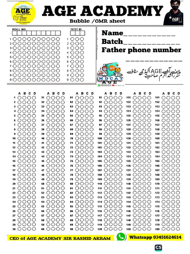 Age Academy (180) Omr Sheet by Sir MRM | PDF
