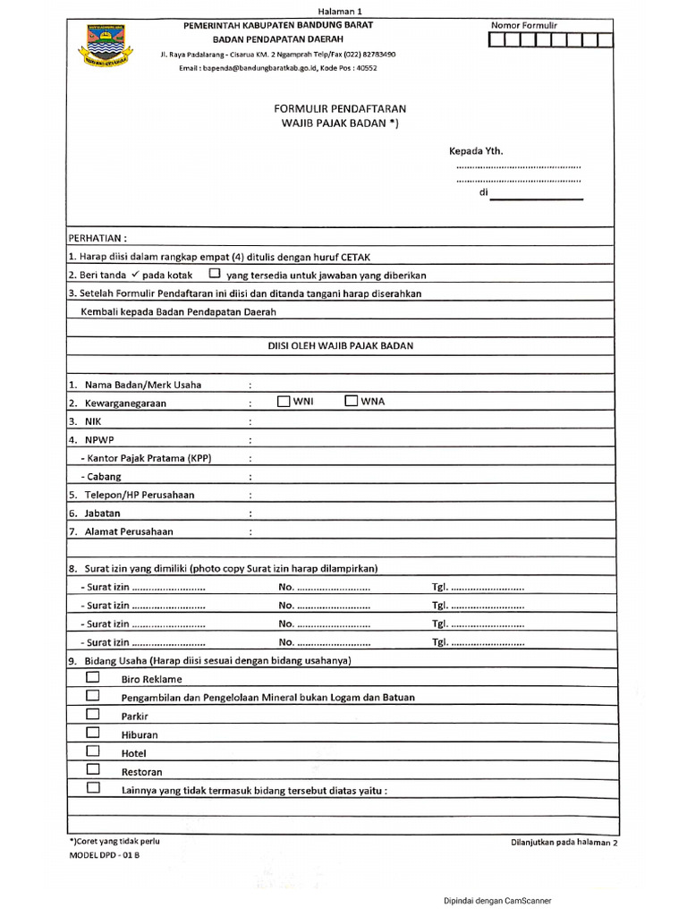 Formulir Pendaftaran Wajib Pajak Badan | PDF