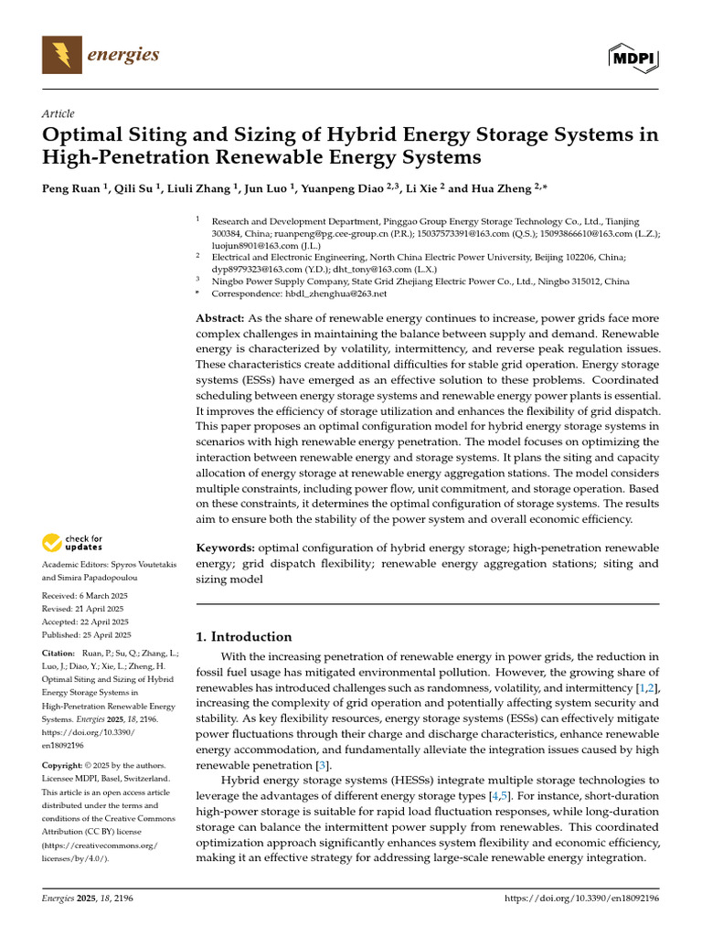 Optimal Siting and Sizing of Hybrid Energy Storage | PDF | Energy Storage | Wind Power