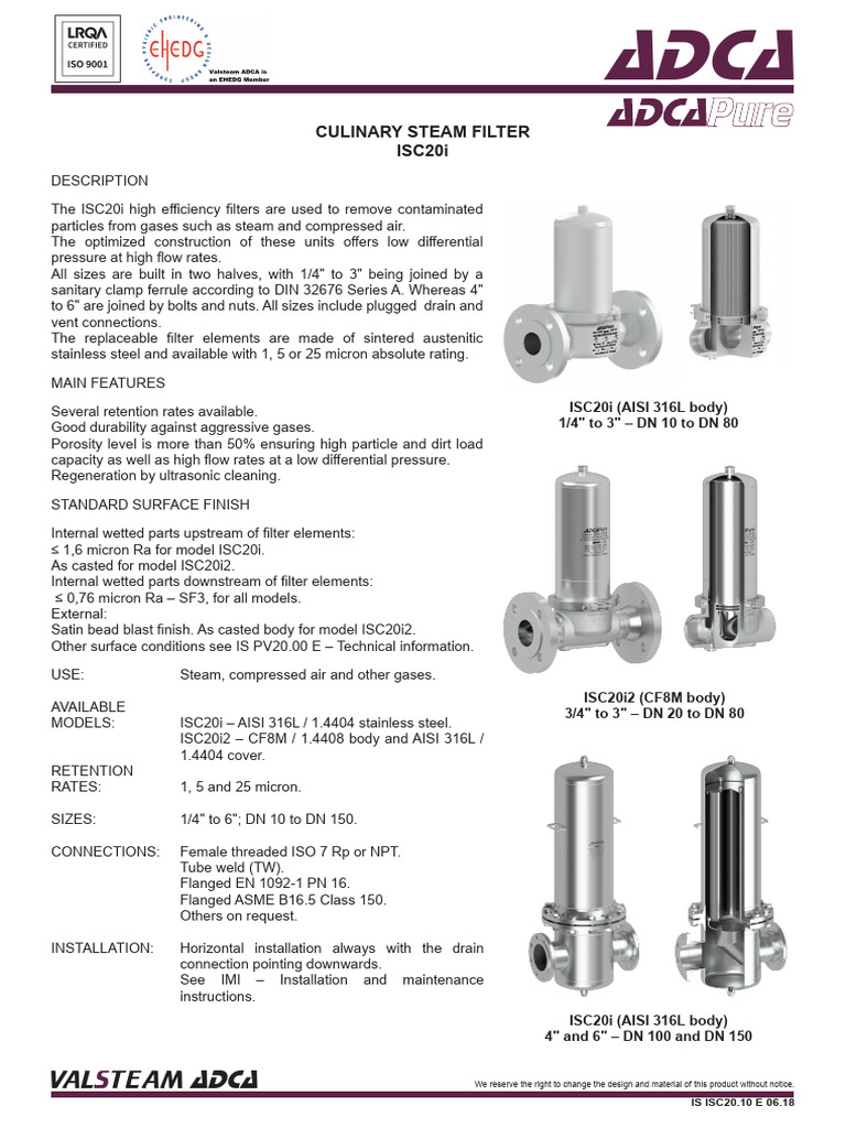 6 86b e Isc20i Culinary Steam Filters | PDF | Mechanical Engineering