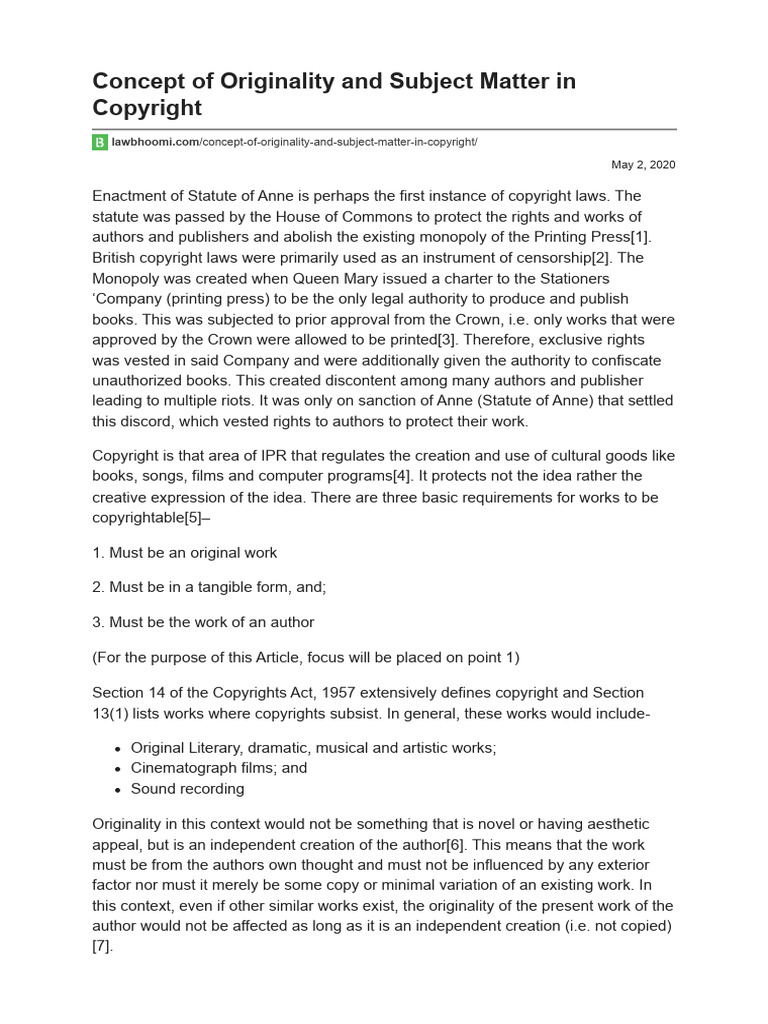 Originality in Copyright Law Explained | PDF | Justice | Crime & Violence