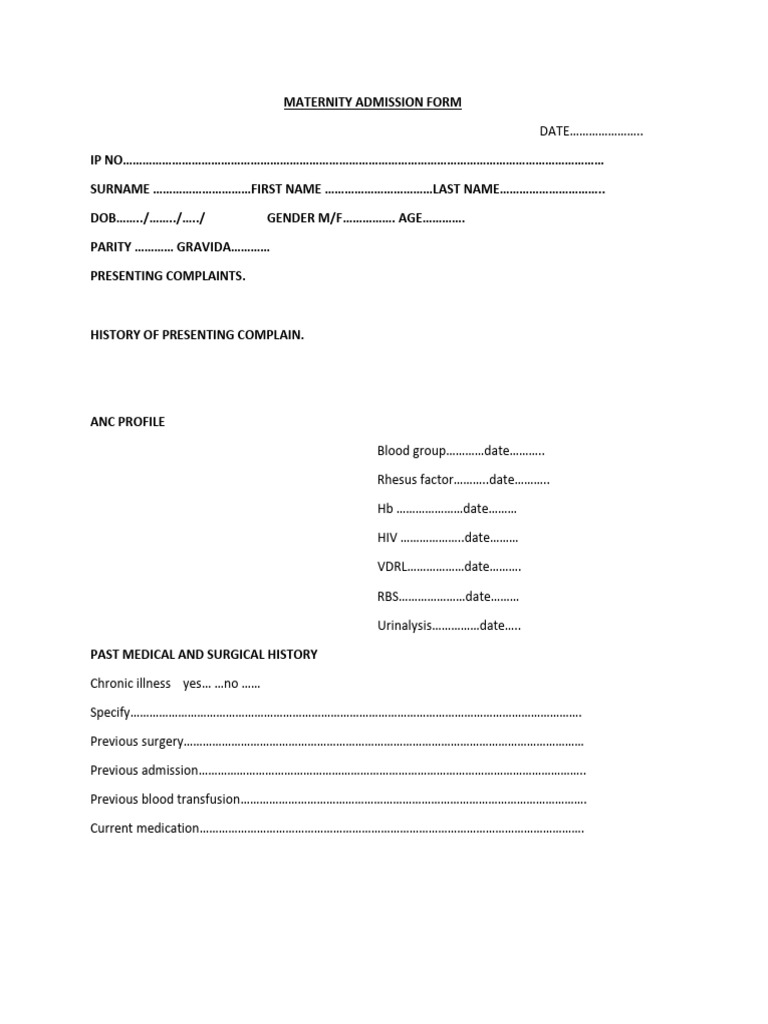 Maternity Admission Form 2 | PDF
