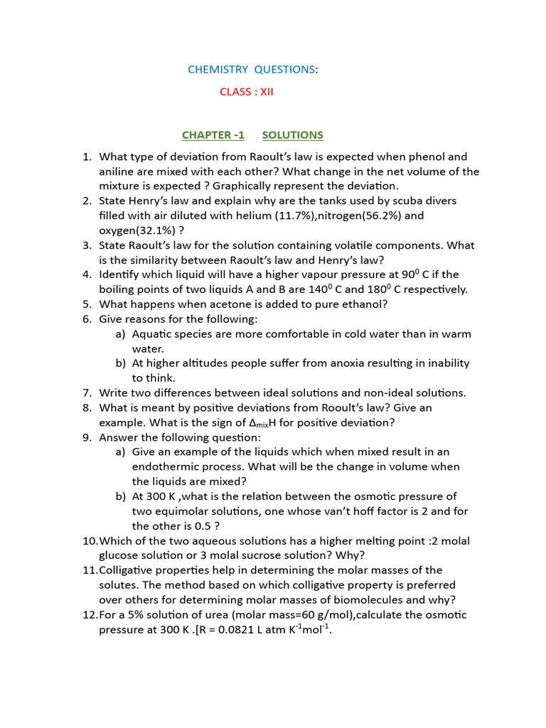 CHEMISTRY QUESTIONS From The Chapter Solution | PDF | Electrochemistry | Physical Sciences