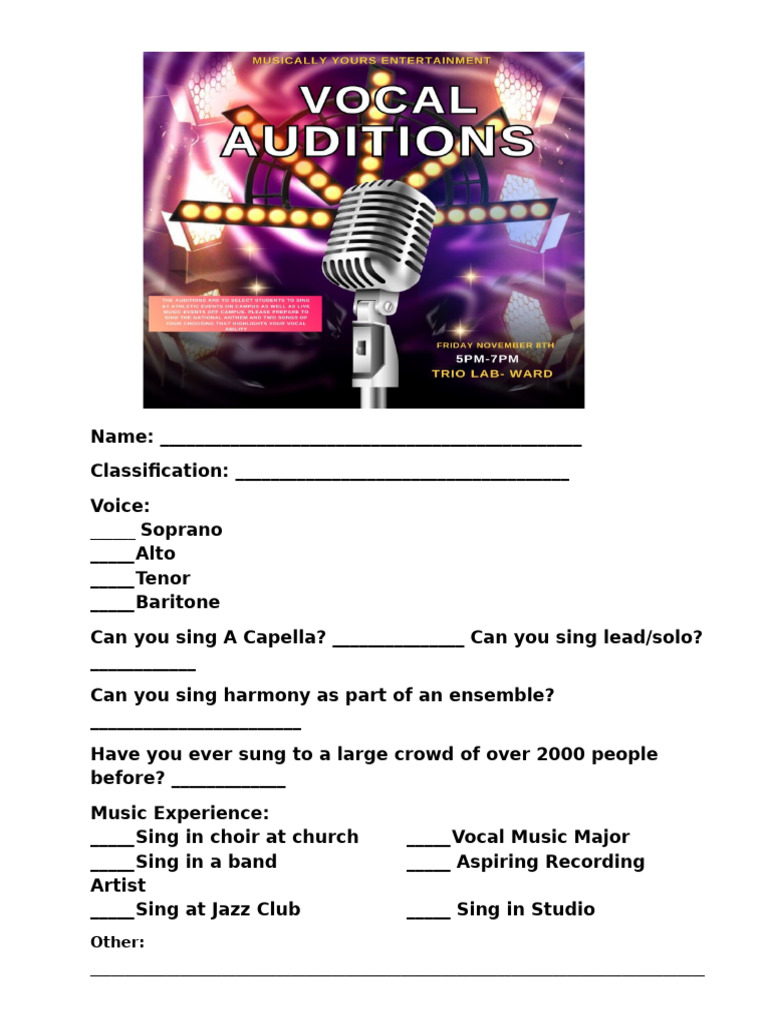 Audition Sign in Sheet | PDF