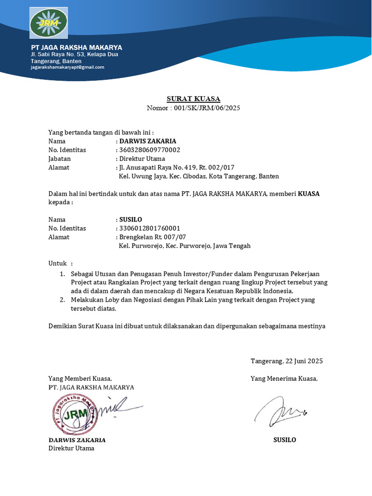 Surat Kuasa JRM Susilo 1 | PDF
