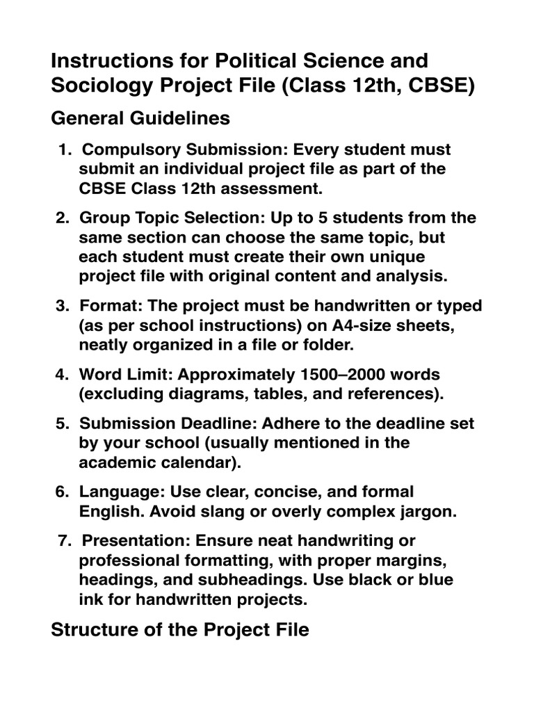 Class 12 Political Science Project Guide | PDF