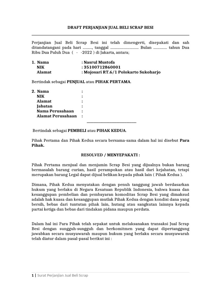 Draft MOU Scrap Besi 4000 Ton | PDF