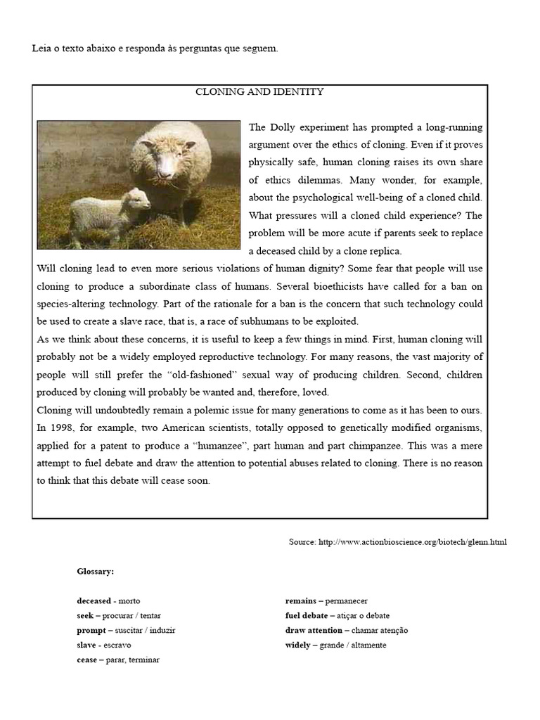 Cloning and Identity | PDF | Ciências da Vida | Biotecnologia