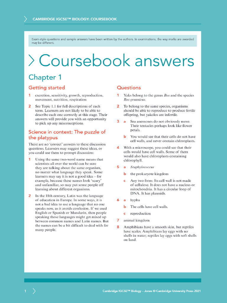 Igcse Biology Coursebook Answers 5ed Igcse | PDF