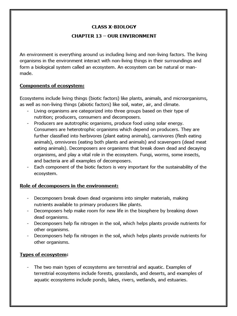 G10 Ch13 Our Environment - Notes | PDF | Food Web | Ecosystem