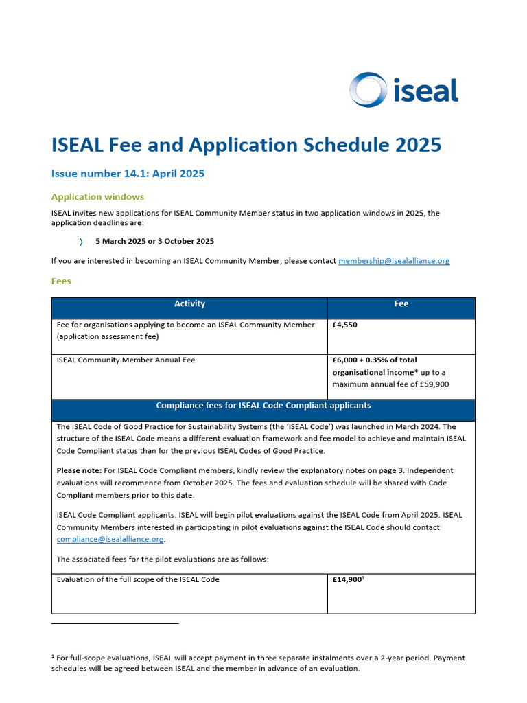 ISEAL Membership Fees and Applications 2025 | PDF | Value Added Tax ...