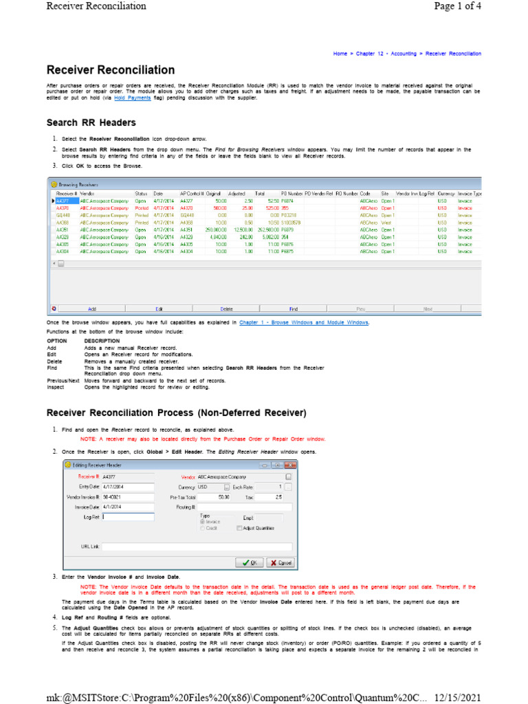 Receiver Reconciliation | PDF | Accounts Payable | Invoice