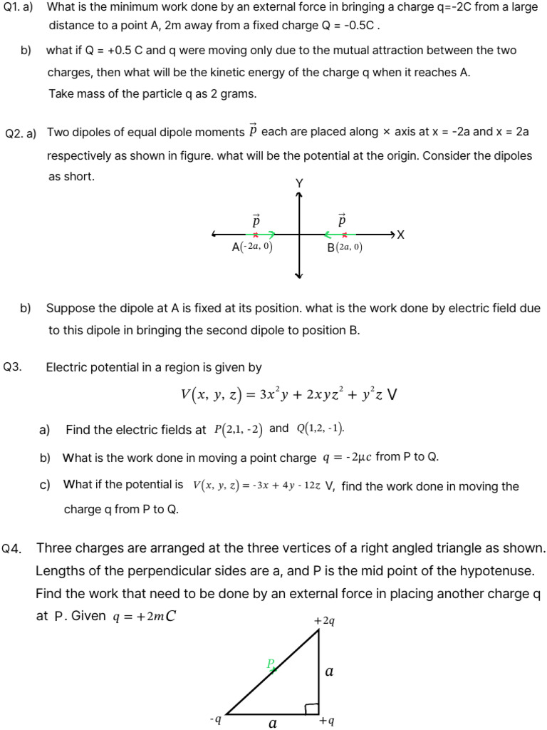 Electric Charge Work and Potential Calculations | PDF