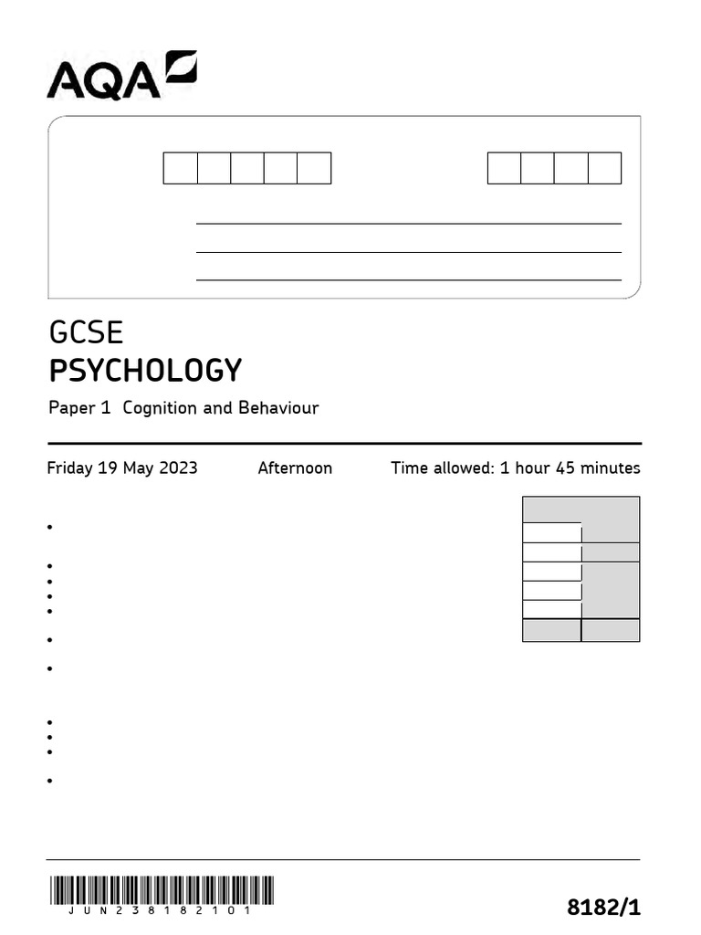June 2023 QP - Paper 1 AQA Psychology GCSE | PDF | Memory | Perception