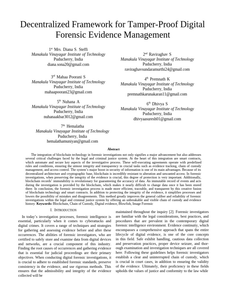 Decentralized Framework For Tamper-Proof Digital Forensic Evidence Management | PDF | Encryption ...