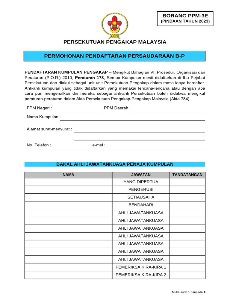 Borang Ppm-3e (Pendaftaran Persaudaraan B-P) | PDF