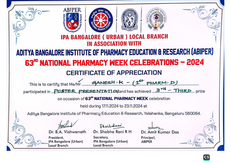 Poster Presentation Certificate | PDF