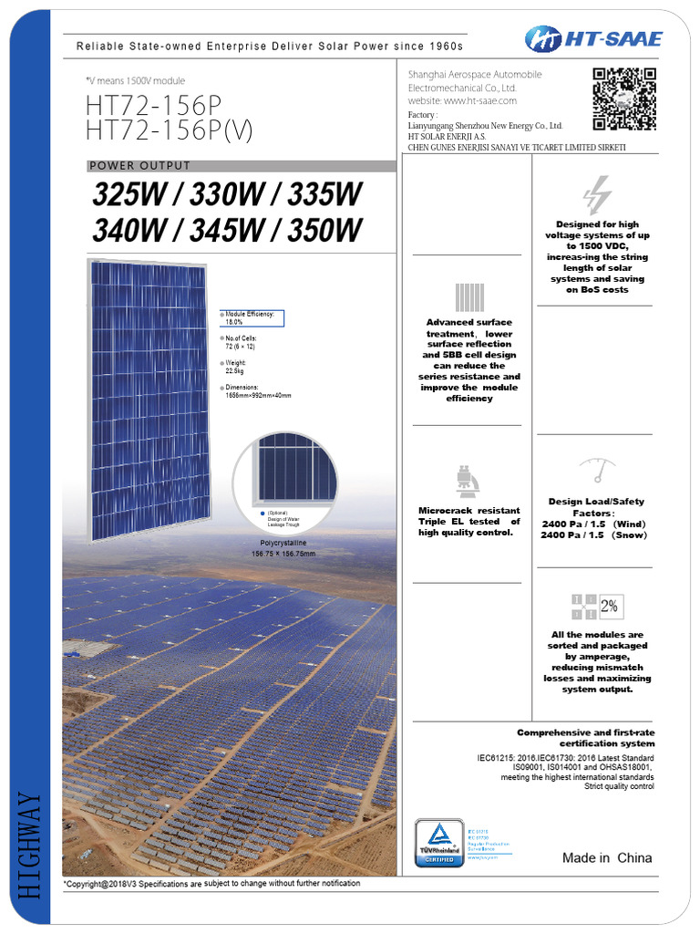 HT-SAAE 400W Solar Panel Overview | PDF | Photovoltaics | Electrical ...