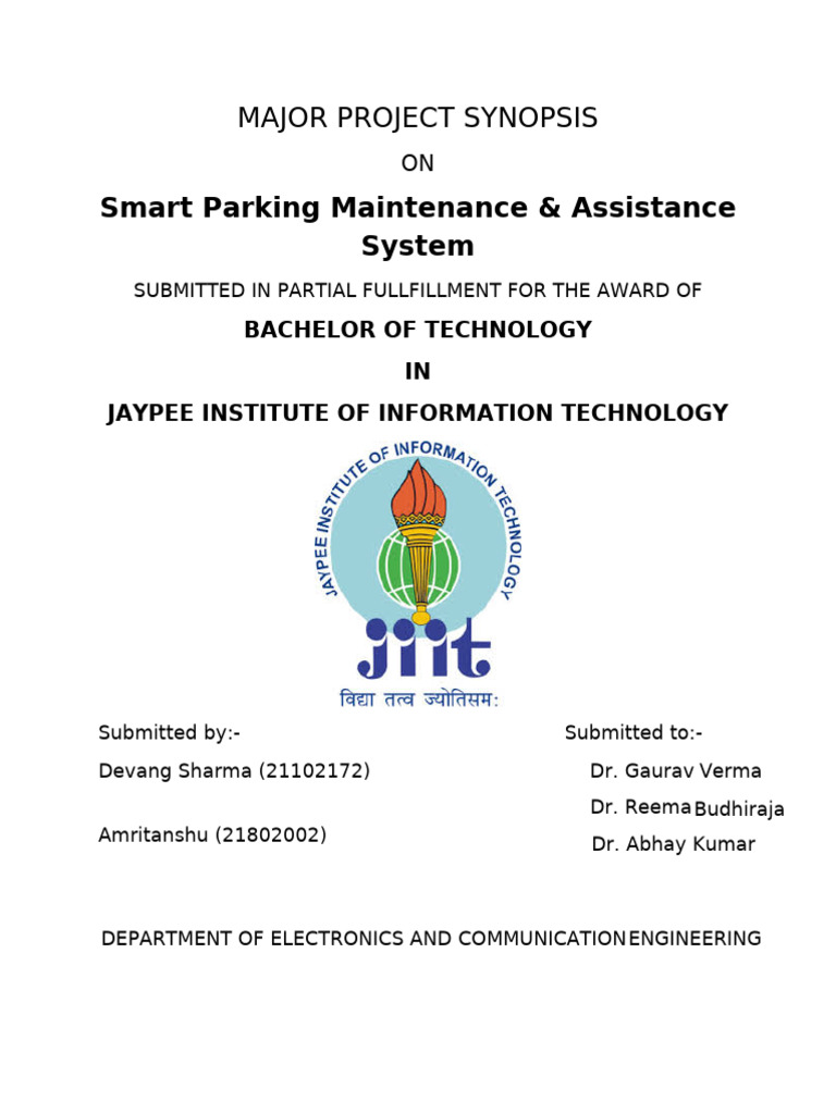 Major Project Synopsis (1) (1) | PDF | Parking | Internet Of Things
