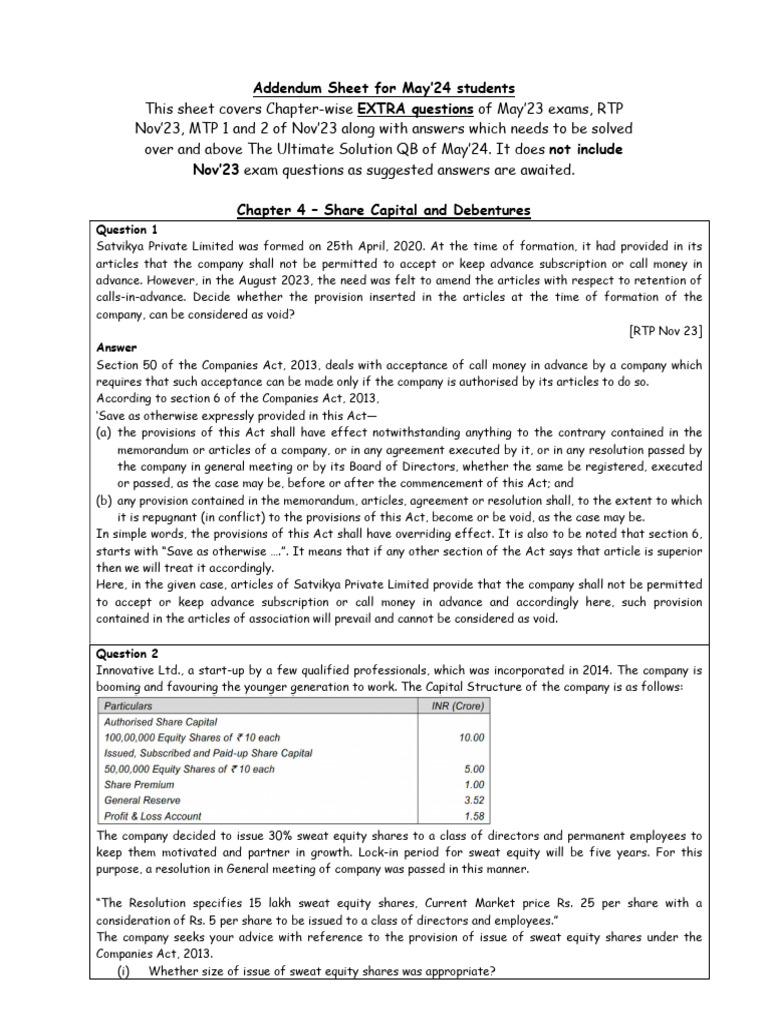 Addendum Questions - May'24 | PDF | Dividend | Preferred Stock