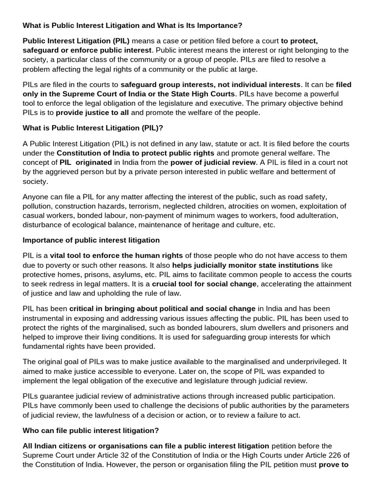 Public Interest Litigation | PDF | Justice | Crime & Violence