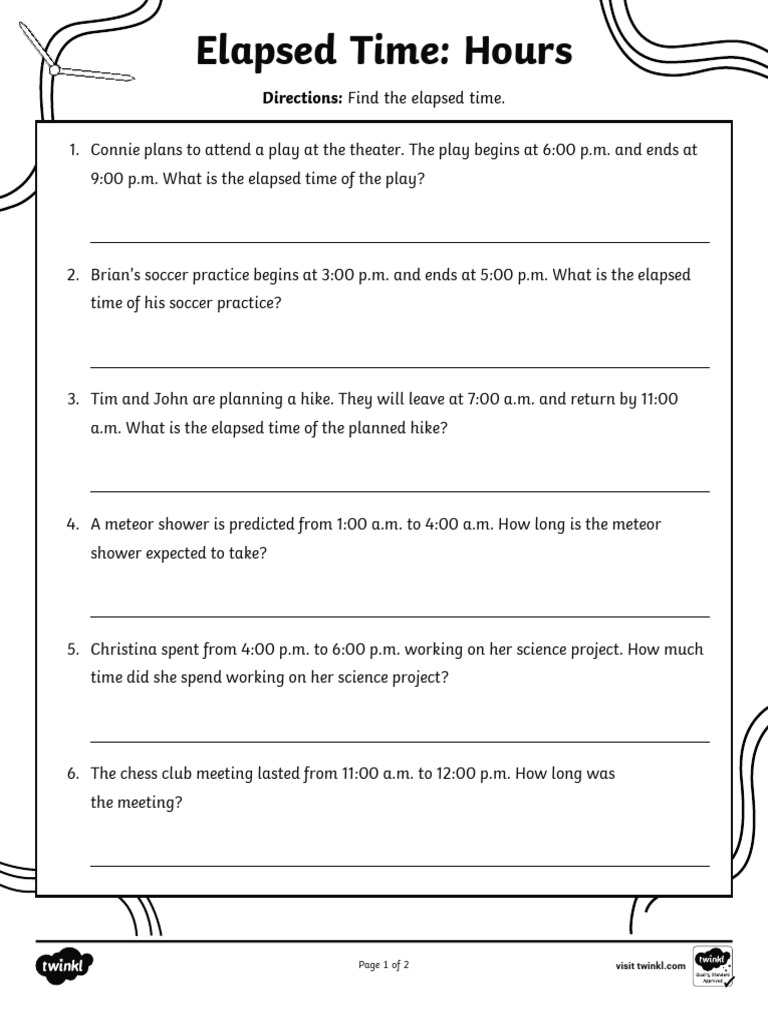 Real-World Elapsed Time Hours Worksheet | PDF