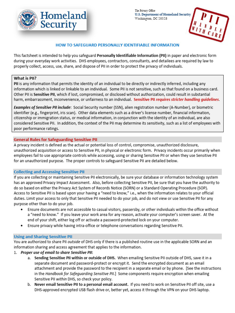 Privacy Safeguarding Pii Factsheet | PDF | Password | Privacy