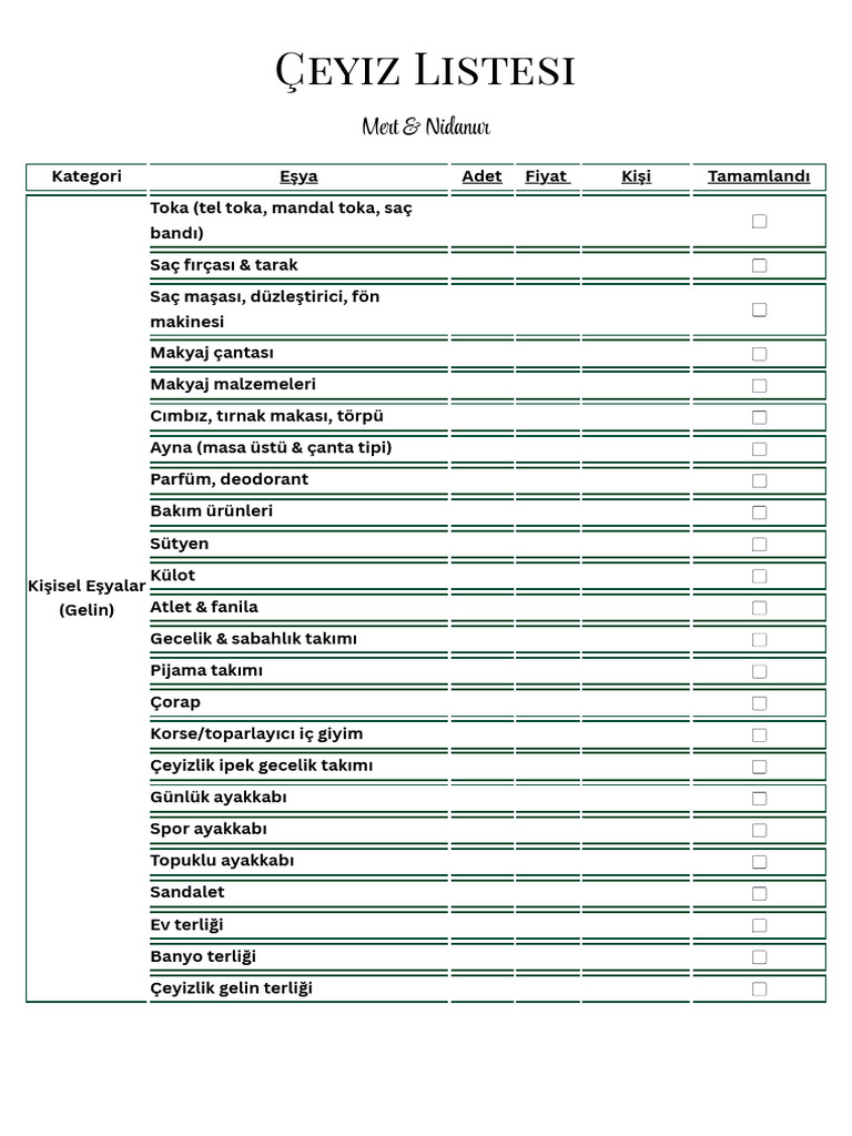 Çeyiz Listesi | PDF
