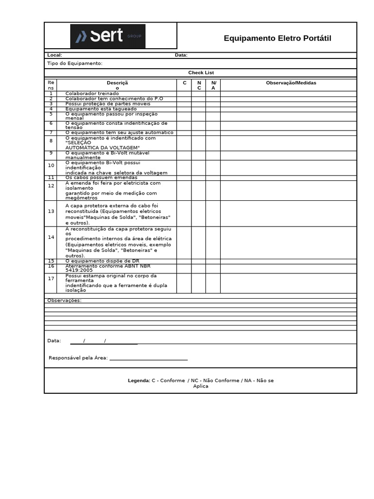 Check-list-Equipamento Eletro Portátil - Rev - 01 | PDF