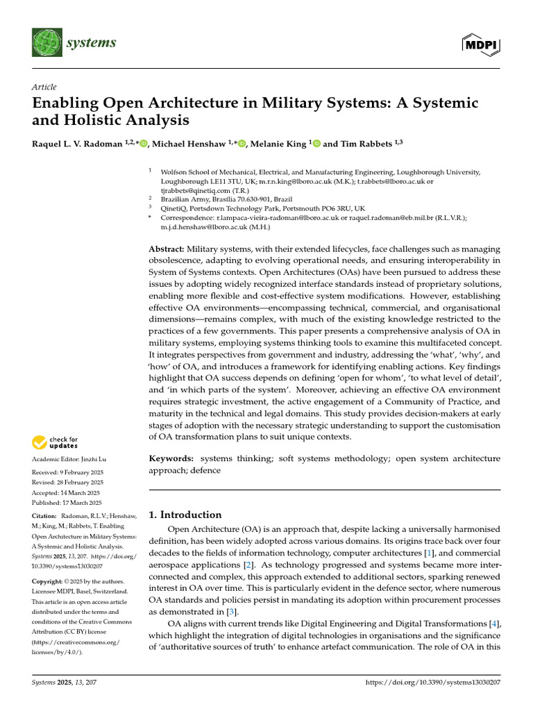 Enabling Open Architecture in Military Systems: A Systemic and Holistic ...