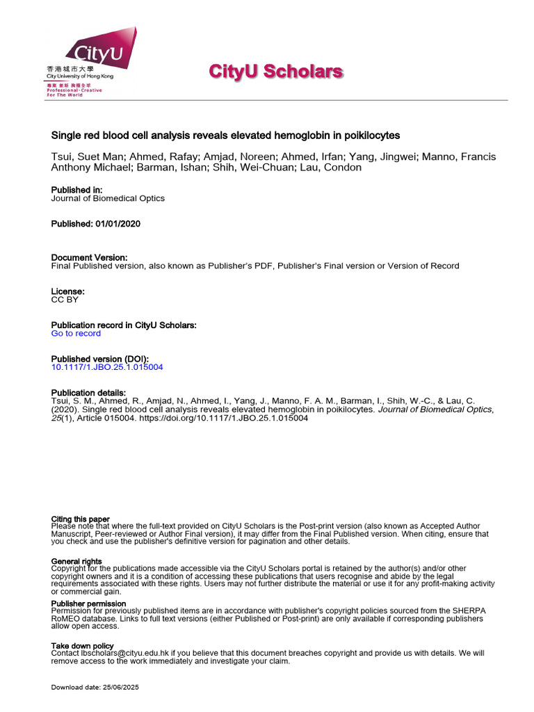 Elevated Hemoglobin in Poikilocytes Analysis | PDF | Red Blood Cell ...
