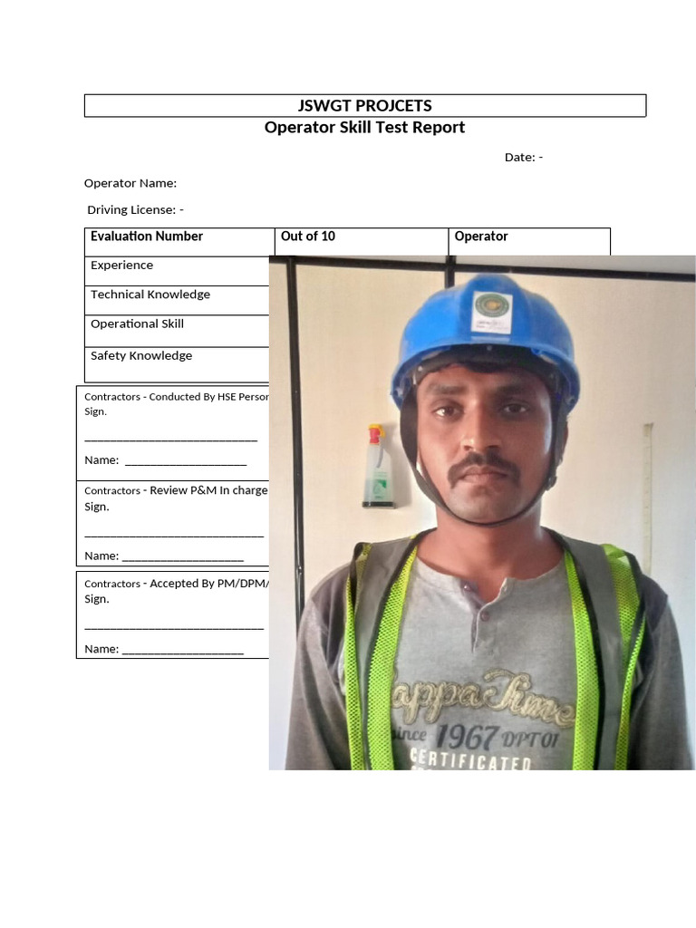 Operator Skill Test Evaluation Report | PDF
