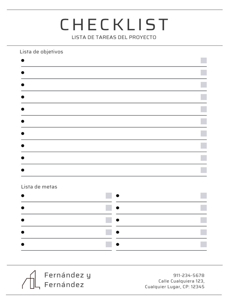 Checklist Lista de Tareas Del Proyecto Profesional Minimalista Blanco | PDF
