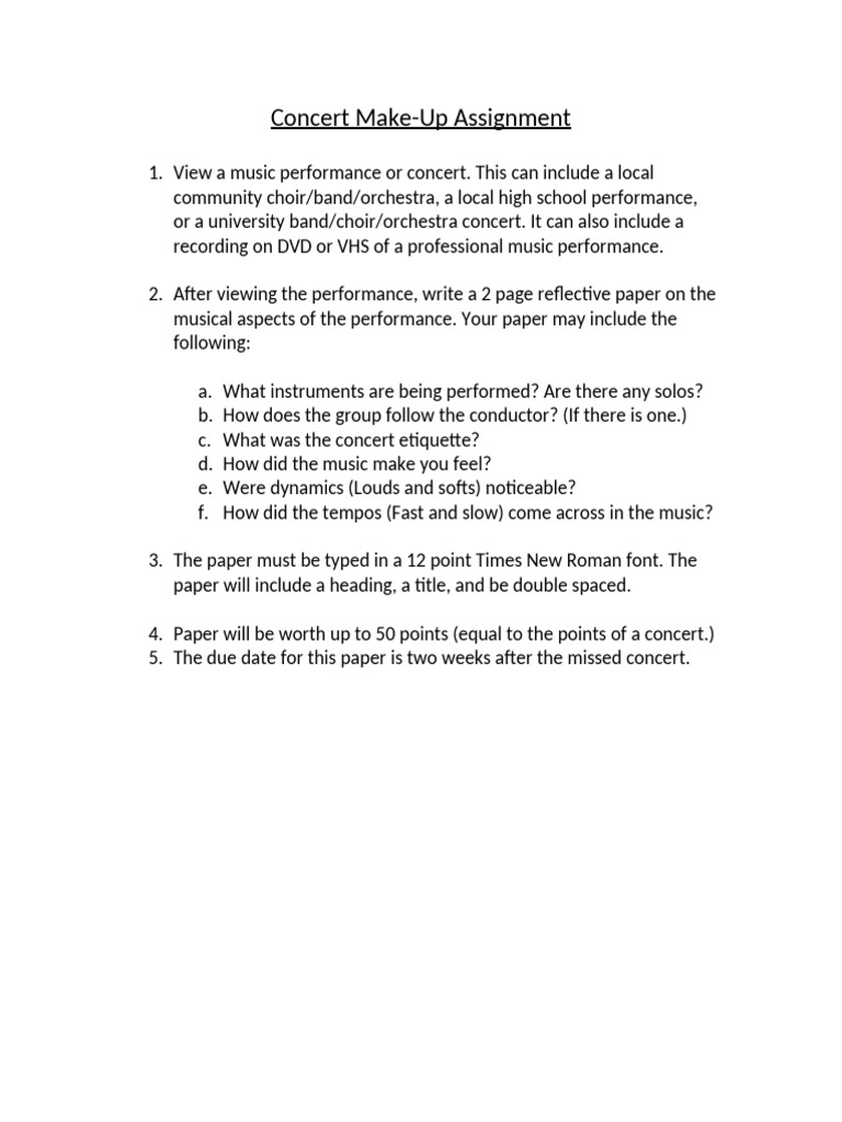 Concert Reflection Paper Guidelines | PDF