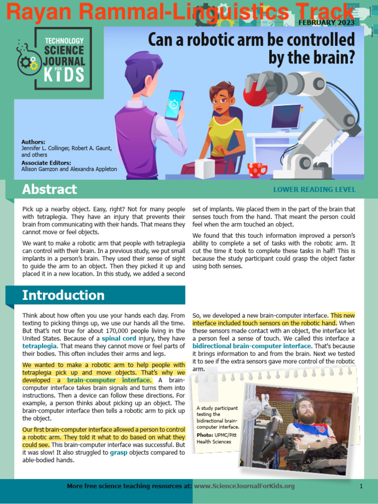 Enhancing Robotic Arm Control via Touch | PDF | Nervous System | Brain