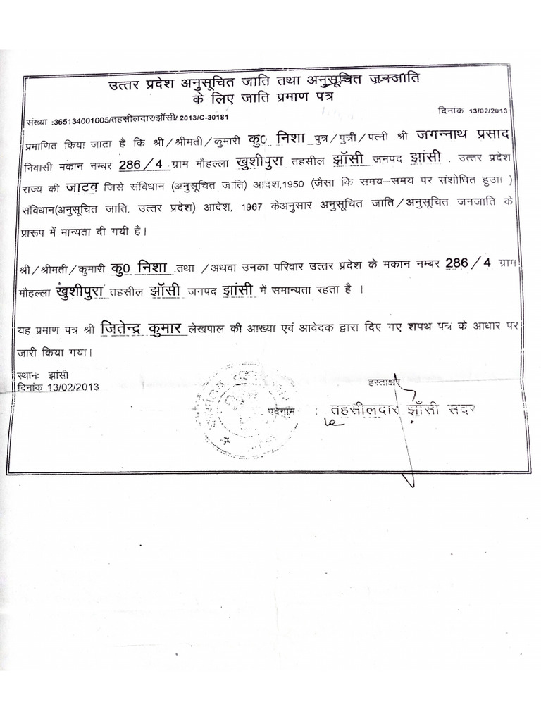 Caste Certificate | PDF