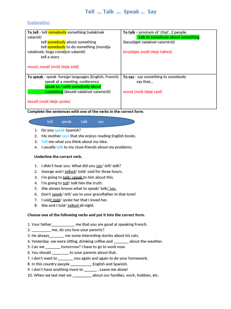 Tell, Talk, Speak, Say | PDF
