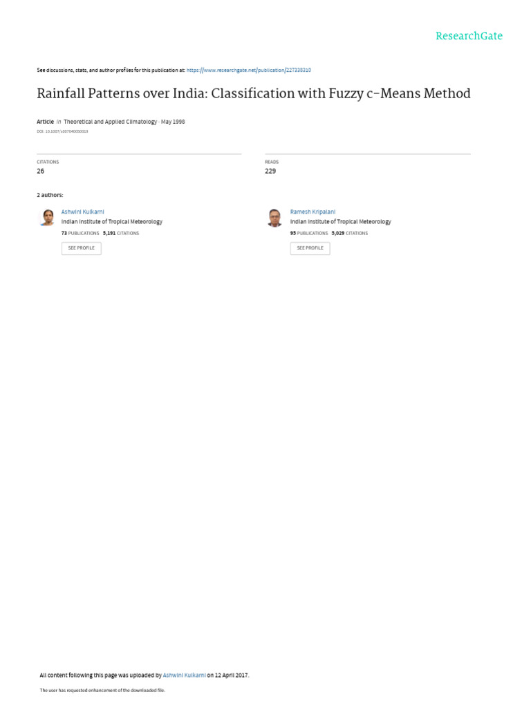 Fuzzy C-Means Clustering For Modeling Rainfall and Temperature Patterns in The Indian ...
