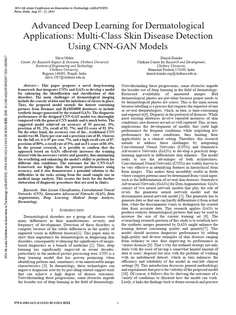 Advanced Deep Learning For Dermatological Applications Multi Class Skin Disease Detection Using